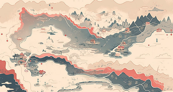 有古风建筑的卡通地图插画图片下载-正版图片402532848-摄图网