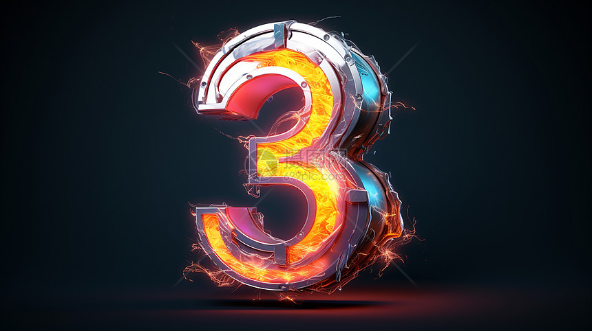金属质感立体发光的卡通数字3图片素材-正版创意图片402532858-摄图网