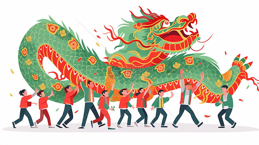 很多人一起舞龙传统习俗卡通插画插画图片下载-正版图片402535755-摄图网