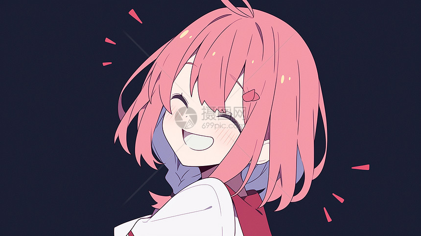 粉色短发开心笑的二次元卡通小女孩插画图片下载-正版图片402537982-摄图网