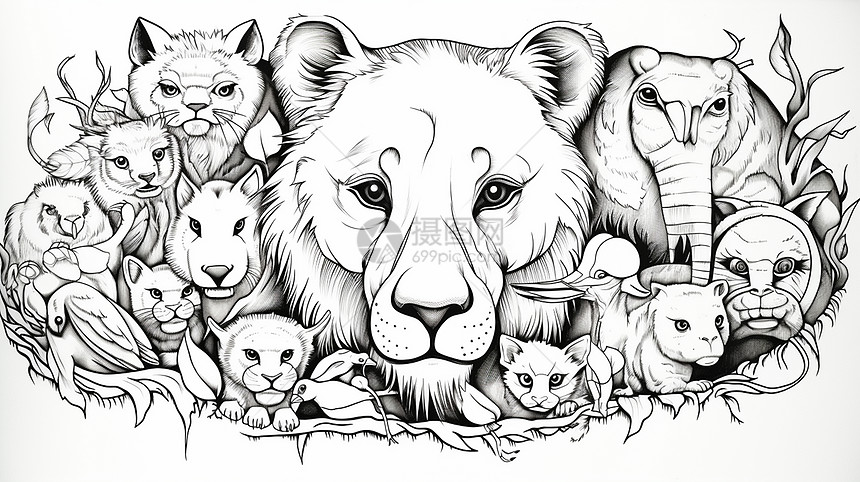 很多可爱的卡通动物简笔画插画图片下载-正版图片402538791-摄图网