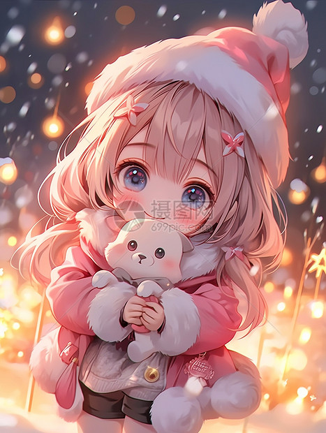 穿着粉色外套抱着玩具的可爱卡通小女孩插画图片下载-正版图片402549014-摄图网