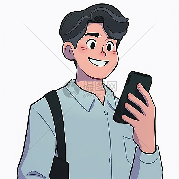 拿着手机开心笑的卡通男人插画图片下载-正版图片402552576-摄图网