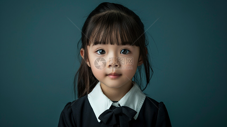穿着黑色校服大眼睛可爱的卡通小女孩插画图片下载-正版图片402562876-摄图网