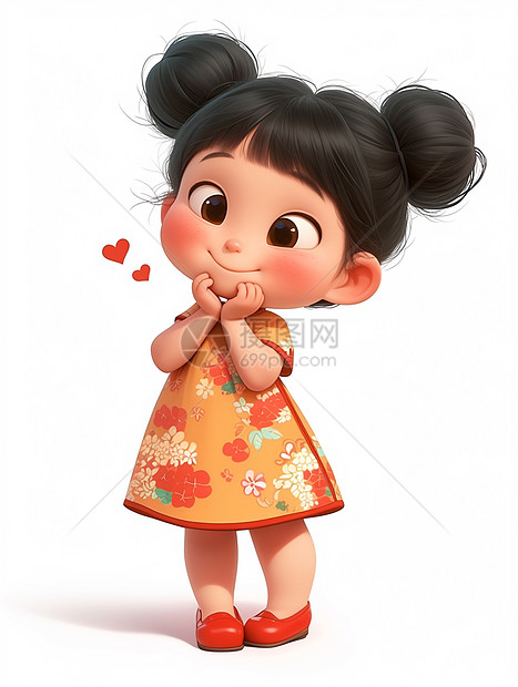 旗袍连衣裙俏皮可爱的卡通小女孩插画图片下载-正版图片402572854-摄图网