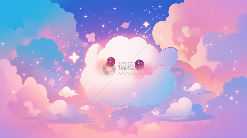 彩色天空上一朵可爱的卡通云插画图片下载-正版图片402573568-摄图网