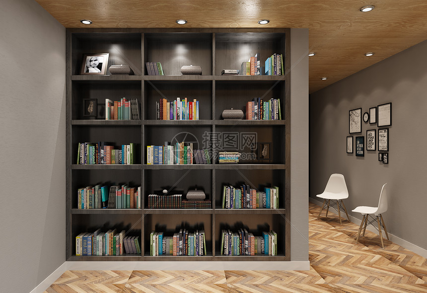 现代简约风书架陈列室内设计效果图高清图片下载-正版图片500808995-摄图网