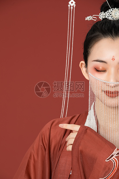 汉服古风美女戴面纱高清图片下载-正版图片501634753-摄图网