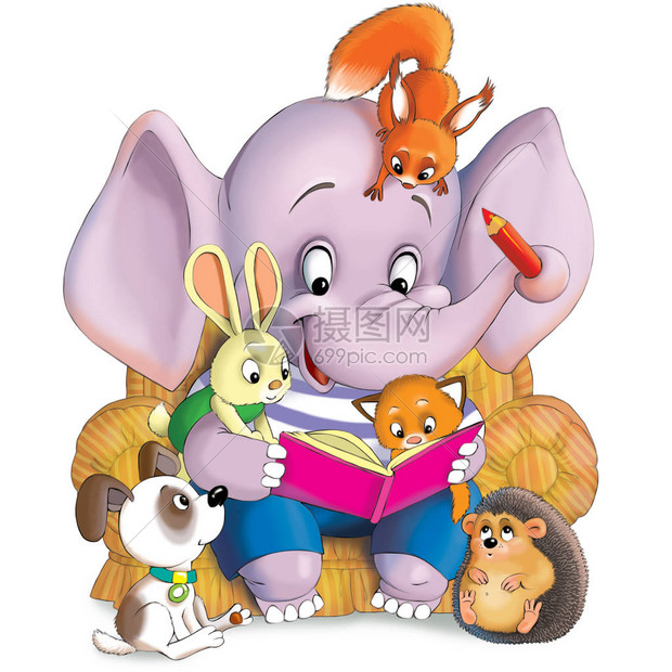大象和小动物们一起看书的插画插画图片下载-正版图片502519179-摄图网