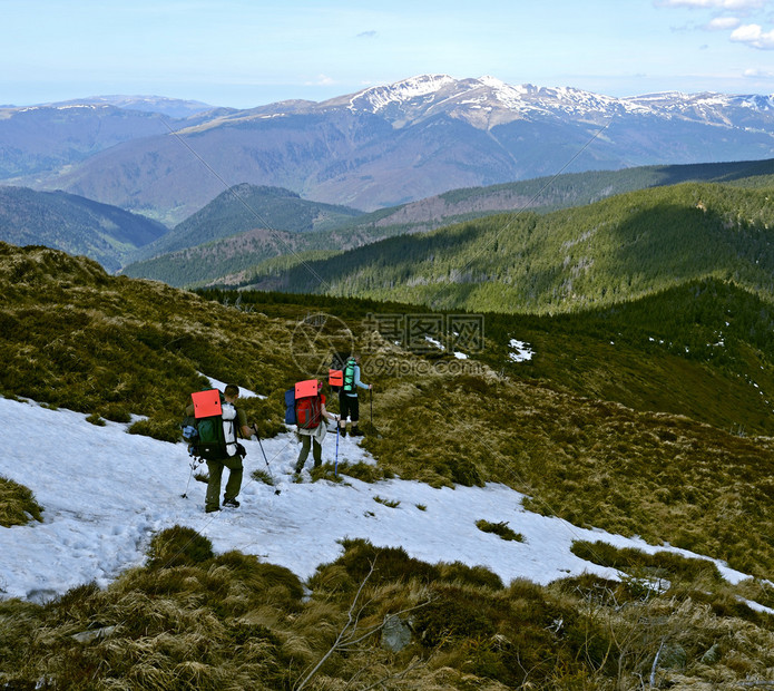 山喀尔巴阡山风景在春天与多雪的山峰高清图片下载-正版图片502648115-摄图网