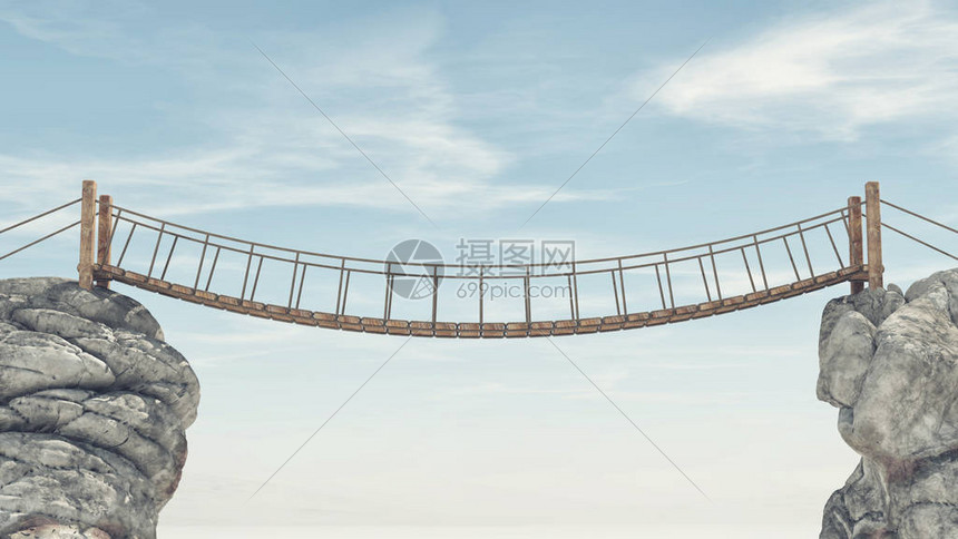 两块大岩石之间的绳子桥这是3插画图片下载-正版图片502725513-摄图网