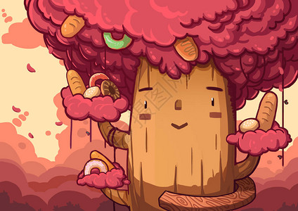 猴面包树插画_猴面包树卡通_猴面包树插图_手绘_板绘_摄图网