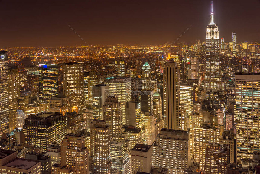 日落时的纽约曼哈顿夜景高清图片下载-正版图片502917741-摄图网