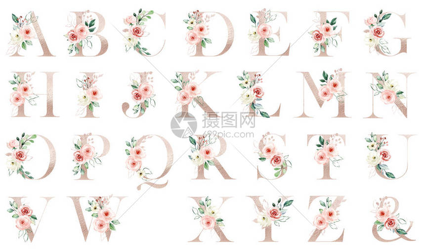 花字母表装有水彩花图片素材-正版创意图片503041274-摄图网