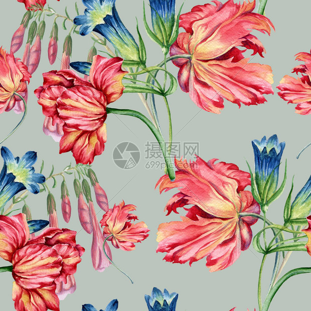 鲜花背景无缝模式Batani插画图片下载-正版图片503085118-摄图网