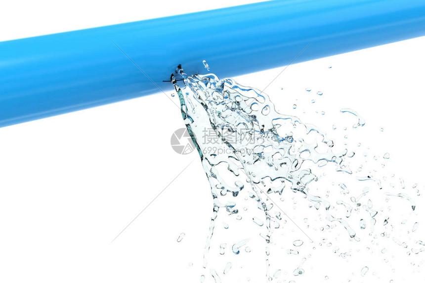 3d渲染漏水管道与白色背景上的水溅图片素材-正版创意图片503449642-摄图网