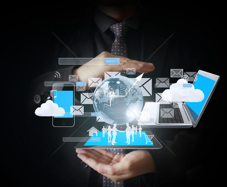 手里拿着社交网络的虚拟图标高清图片下载-正版图片503481200-摄图网