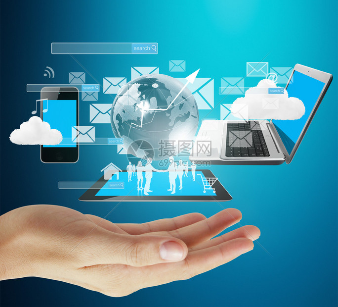 手里拿着社交网络的虚拟图标高清图片下载-正版图片503481271-摄图网