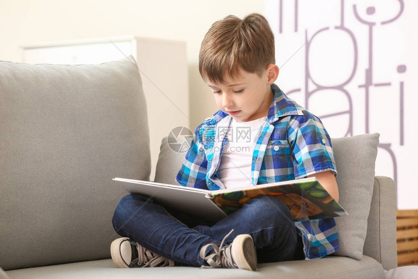 可爱的小男孩在家看书高清图片下载-正版图片503593625-摄图网