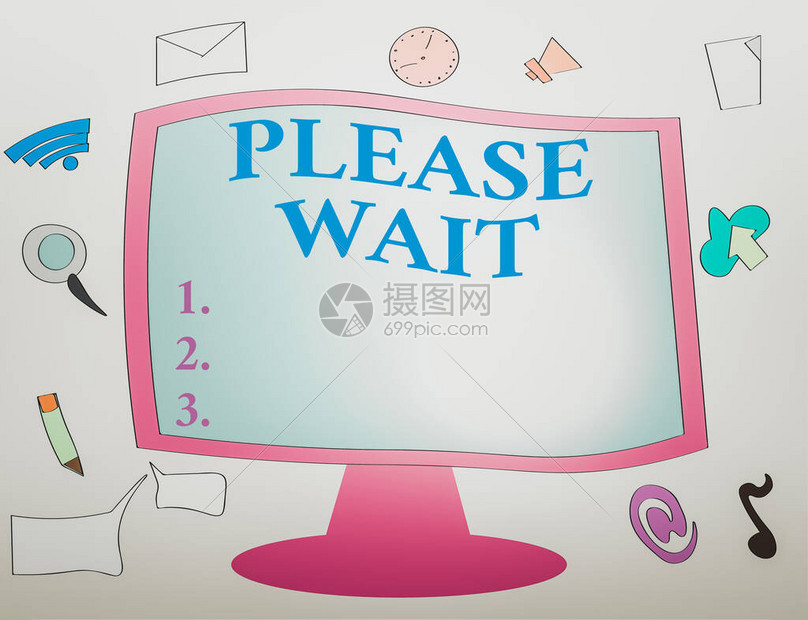 写便条显示请稍候立即暂停任何已实施的操作并保持计算机监视器周围的Web应用程序软件图高清图片下载-正版图片503691510-摄图网