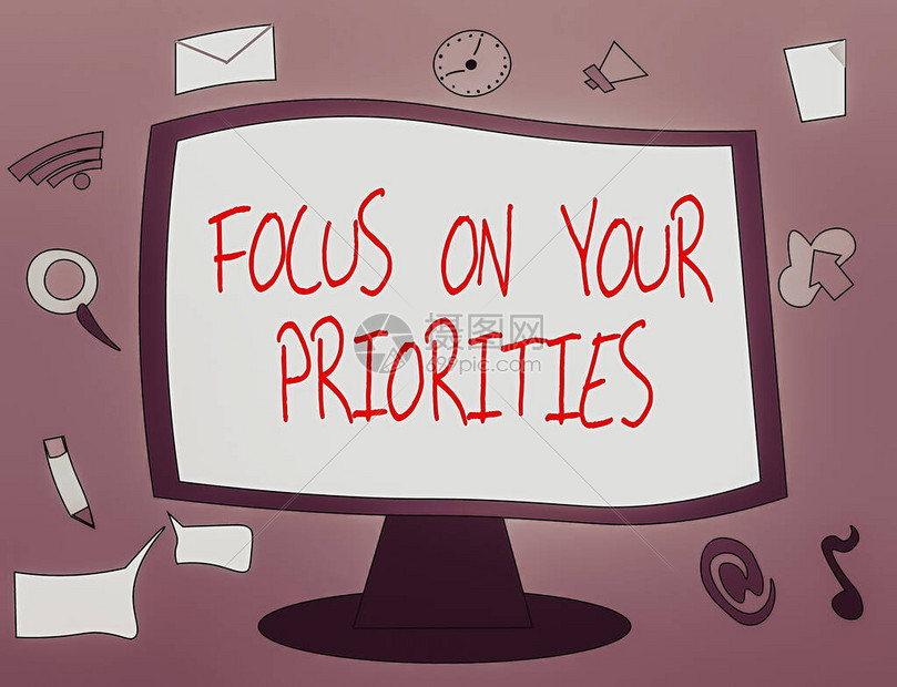 文字书写文本专注于您的优先事项展示消除干扰的商业照片有一个生活计划是一个堡垒Web应用程序软件图标围绕空白安装的高清图片下载-正版图片 ...