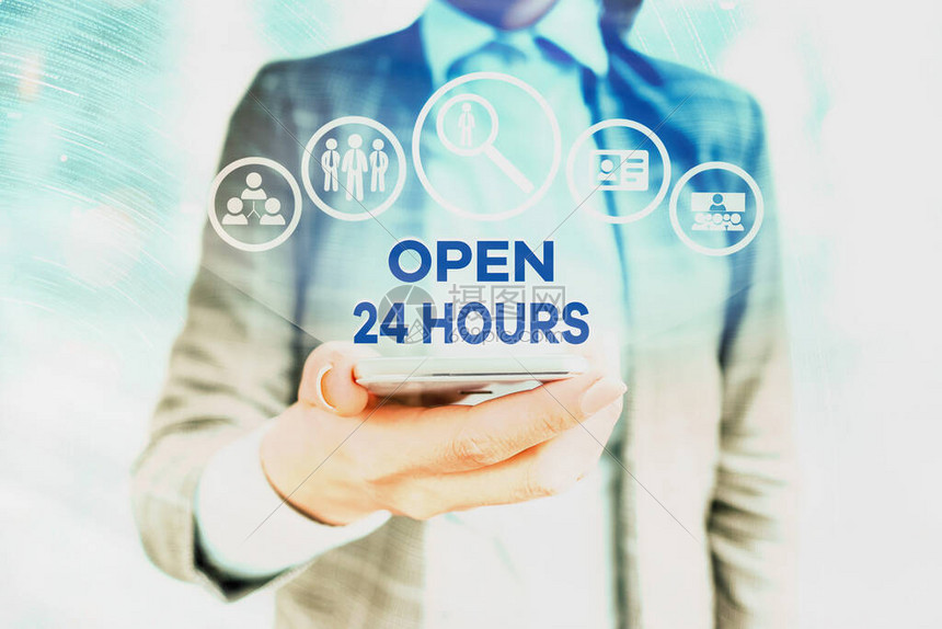 显示Open24小时的文本符号不关闭或不停止的全天整夜高清图片下载-正版图片503799218-摄图网