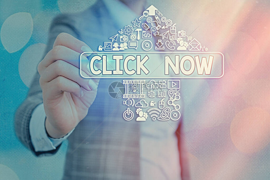显示点击立即ClickNow的写作注释按下钮的业务概念表示高清图片下载-正版图片503829445-摄图网