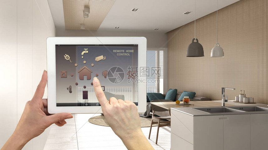 数字平板电脑上智能远程家庭控制系统高清图片下载-正版图片504005735-摄图网