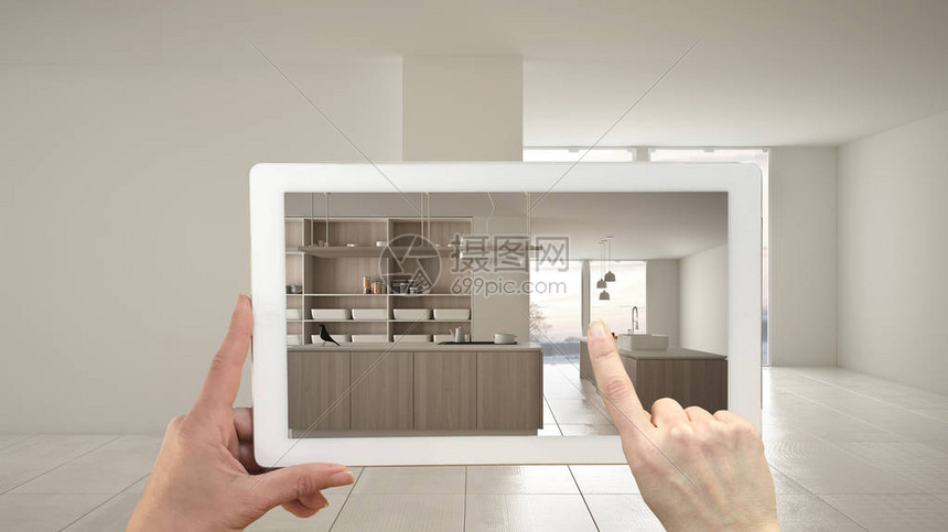 增强现实概念具有AR应用的手持式平板电脑高清图片下载-正版图片504060023-摄图网