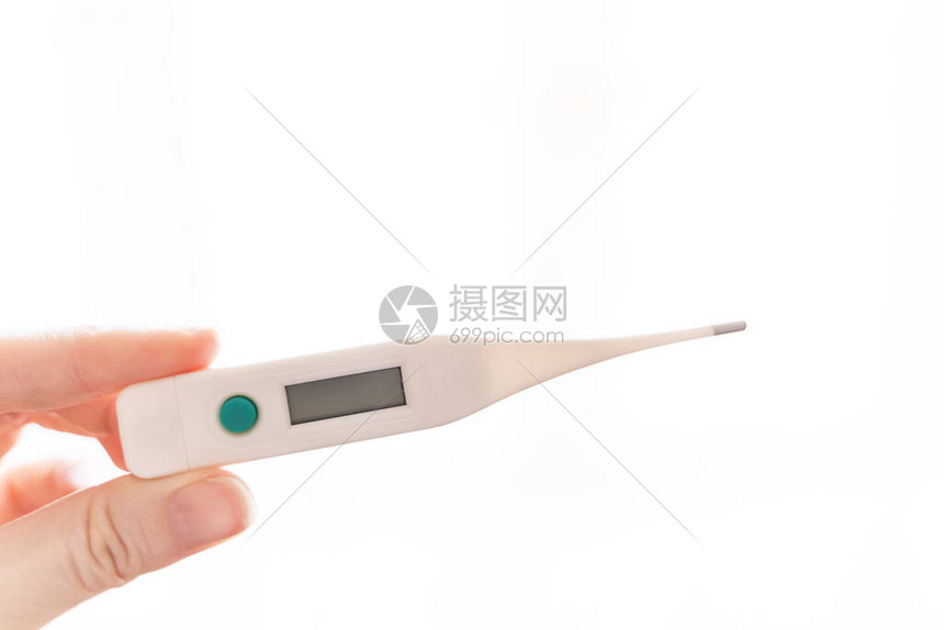 一只女手的指拿着一个电子温度计高清图片下载-正版图片504114055-摄图网