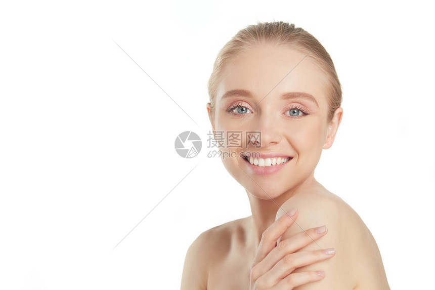 白色背景天然化妆的美丽女人的肖像高清图片下载 正版图片504132041 摄图网
