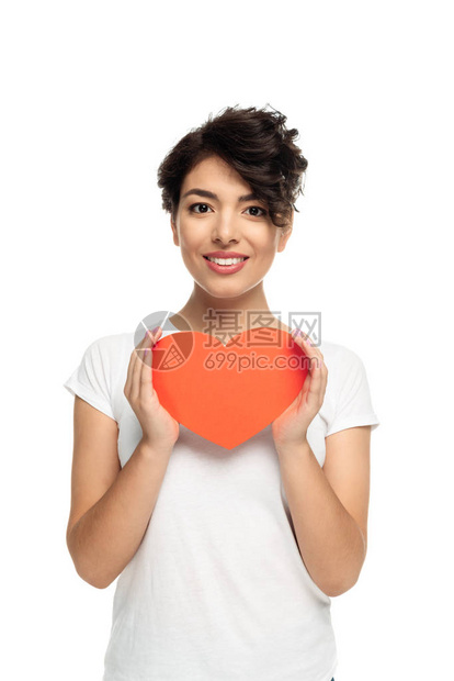 带着红色心形卡通的幸福的拉丁女人插画图片下载 正版图片504228067 摄图网
