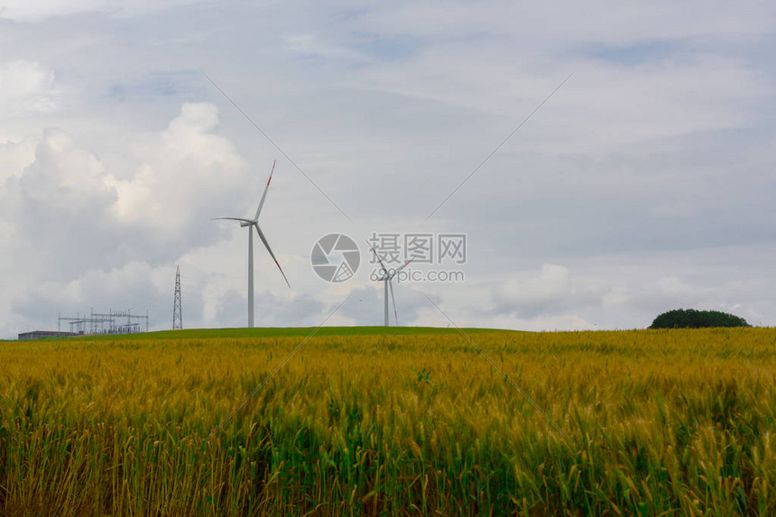 Wildmill站在蓝天山的田野上高清图片下载-正版图片504335242-摄图网