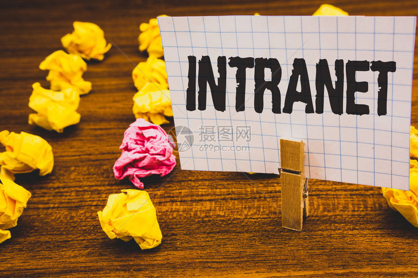 显示Intranet的概念手写商务照片文本公司的专用网络互连局域网Clothespin持有笔记高清图片下载-正版图片504463688-摄图网