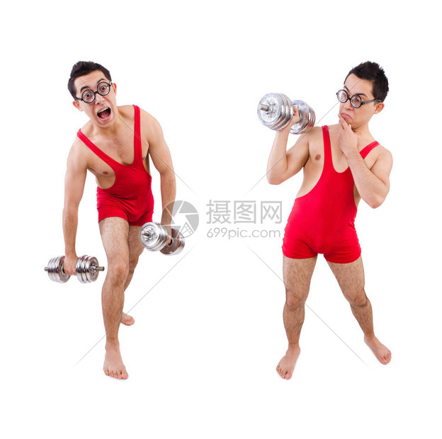 这个有趣的家伙在白色的哑铃高清图片下载 正版图片504498703 摄图网