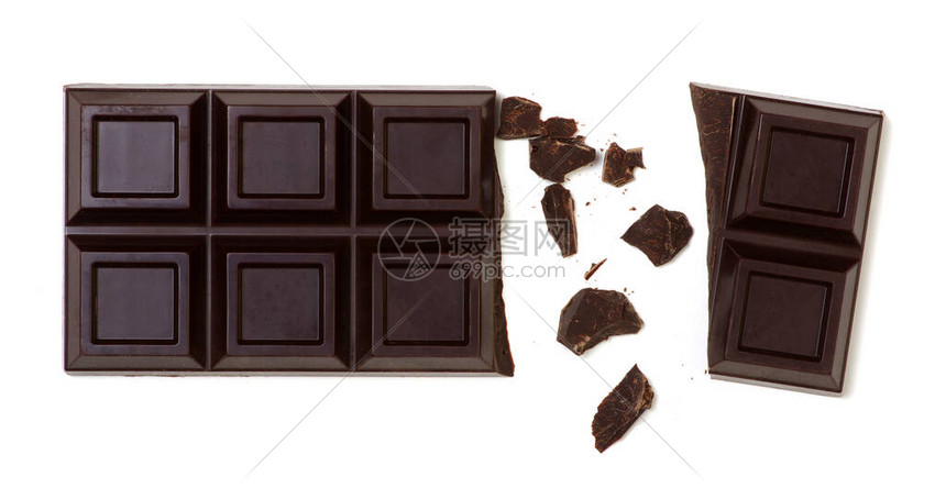 破碎的巧克力棒上白色孤立顶视图高清图片下载-正版图片504534197-摄图网