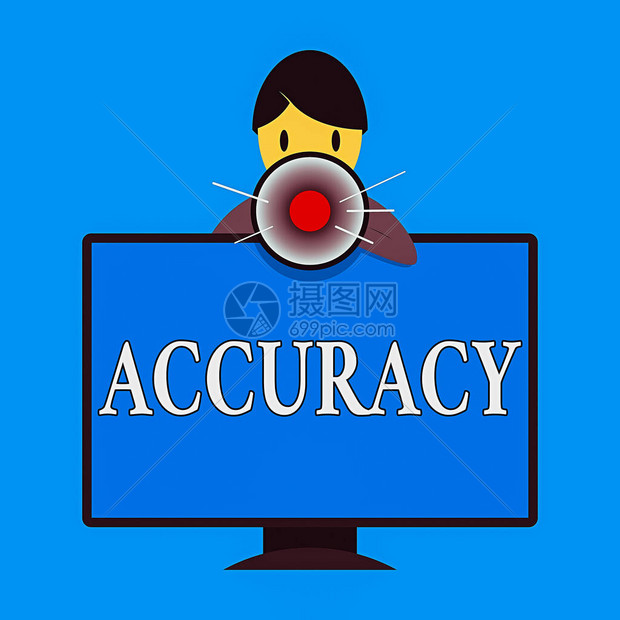 文字书写文本准确商业照片展示是指测量值与标准或已知值的接近程度人站在安装的PC显示器屏幕后说话和拿着扩音器高清图片下载-正版图片 ...