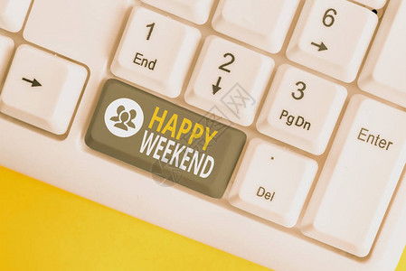 显示周末快乐的书写笔记快乐休息日的商业理念无办公室工作时间度过假期女穿着正式工作服高清图片下载-正版图片504575377-摄图网