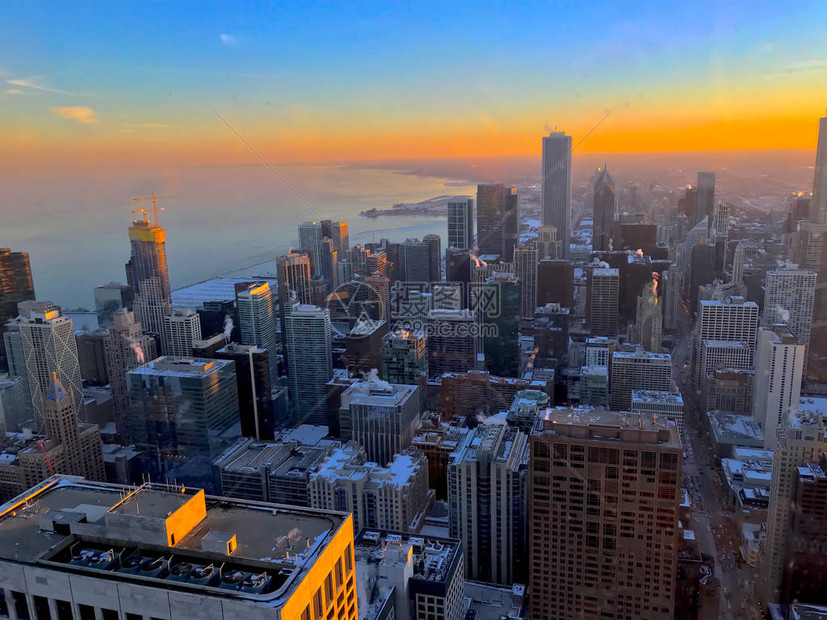 横跨芝加哥和密歇根湖的冰冻雪高清图片下载-正版图片505200235-摄图网