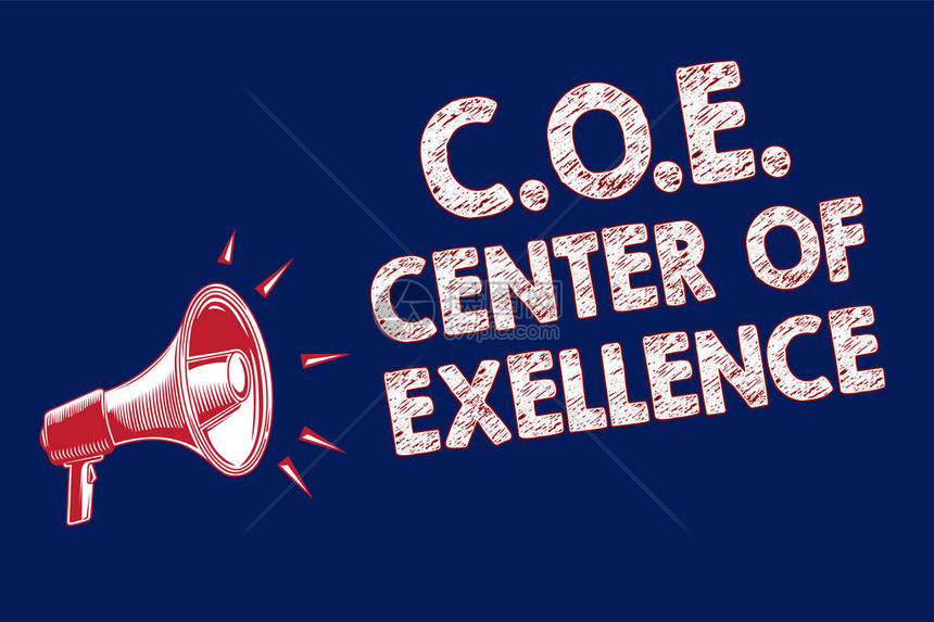 文字书写文本COE卓越中心在您的职位上成为alpha领导者的商业理念实现扩音器扬声器蓝色背景重要高清图片下载-正版图片505350153-摄图网