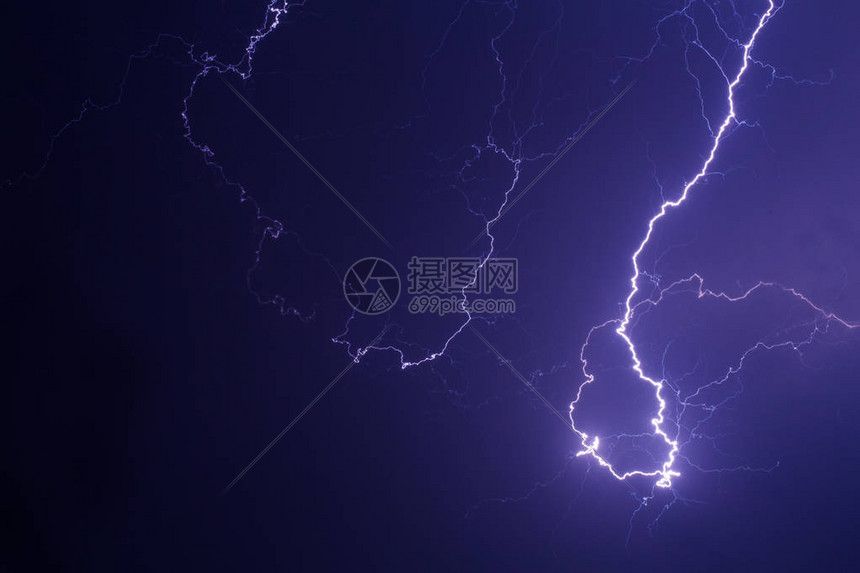 紫色光芒笼罩城市的闪电风暴高清图片下载-正版图片505392765-摄图网