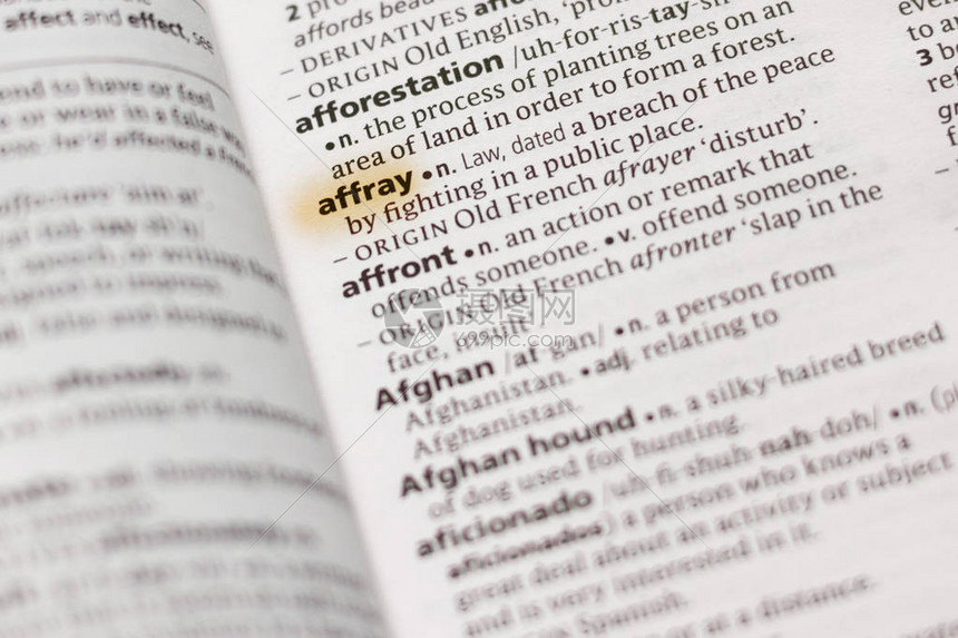 字典中的词或短语Affray用高清图片下载-正版图片505646700-摄图网