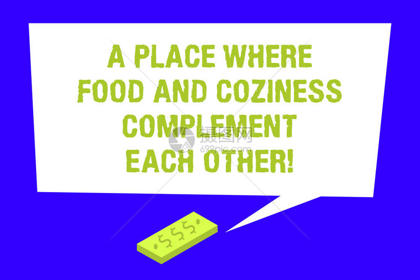 显示一个食物和Coziness互相补充的地方的书面说明商业照片展示了Cozy餐厅矩形言语泡沫高清图片下载-正版图片505649722-摄图网