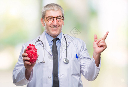 中年老心脏病专家医生在孤立的背景下握着心脏高清图片下载-正版图片505704906-摄图网