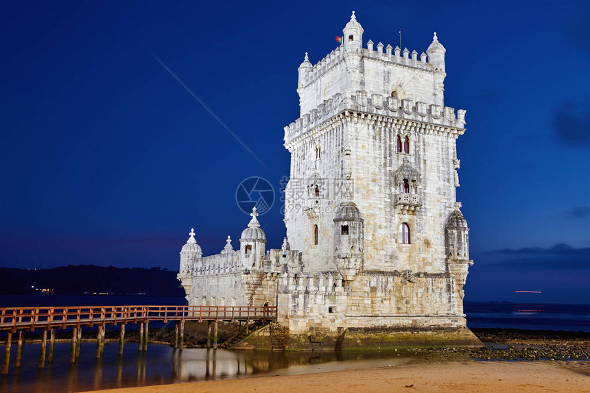 Belem塔台在日落蓝色时钟高清图片下载-正版图片505767339-摄图网