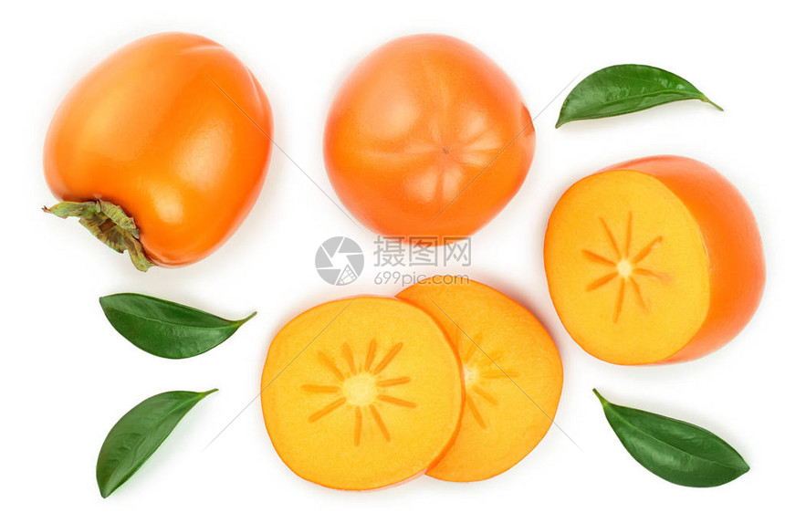在白背景上孤立的persimmon切片高清图片下载-正版图片505890350-摄图网