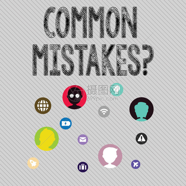 显示常见错误问题的文本符号商业照片文本重复行为或判断被误导网络技术图标与聊天头分散在屏幕高清图片下载-正版图片506074965-摄图网