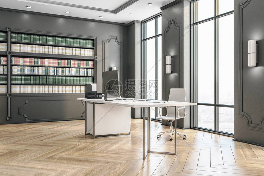 当代有书架的阁楼办公室有电脑的桌高清图片下载-正版图片506280645-摄图网