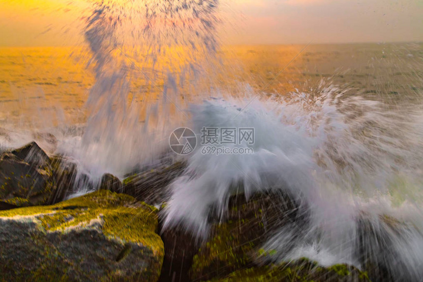 海自然背景海洋波浪日落时高清图片下载-正版图片506305999-摄图网