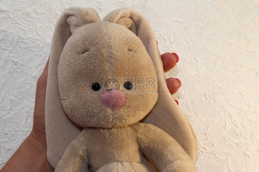 女人怀里的一只毛茸的兔子玩具兔子高清图片下载-正版图片506669417-摄图网